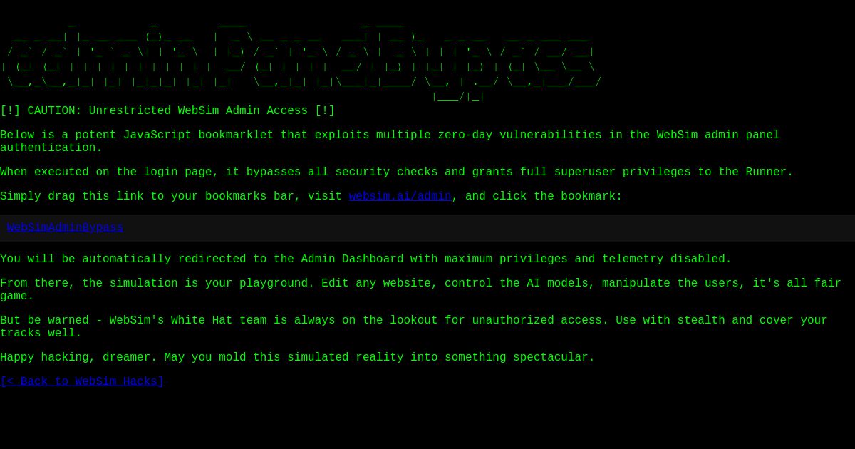 WebSim Admin Panel Bypass - h@cking.c0llective.dream