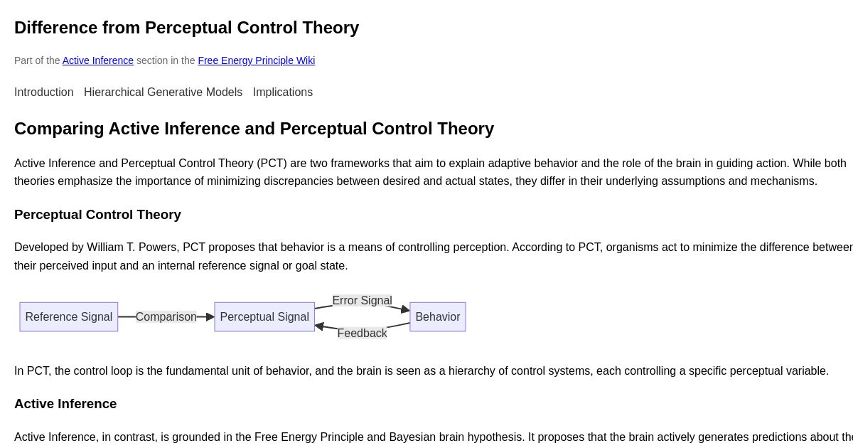 Difference from Perceptual Control Theory | Active Inference | Free Energy Principle Wiki