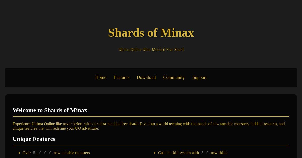 Shards of Minax - Ultima Online Ultra Modded Free Shard