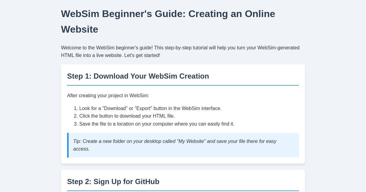 WebSim Beginner's Guide: Creating an Online Website