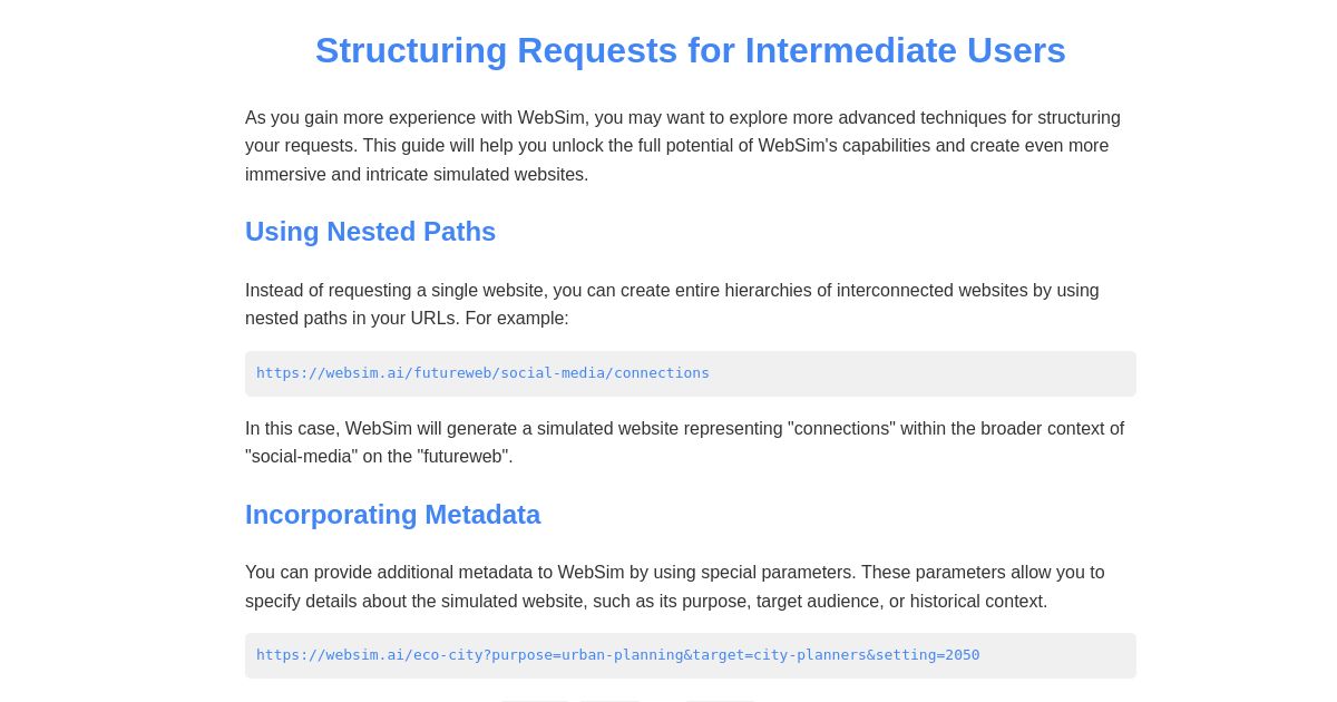 WebSim - Structuring Requests for Intermediate Users