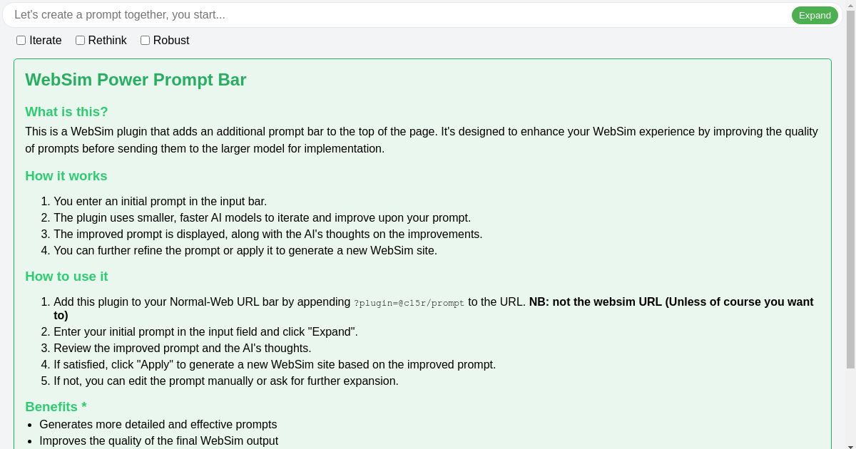 Websim power prompt bar