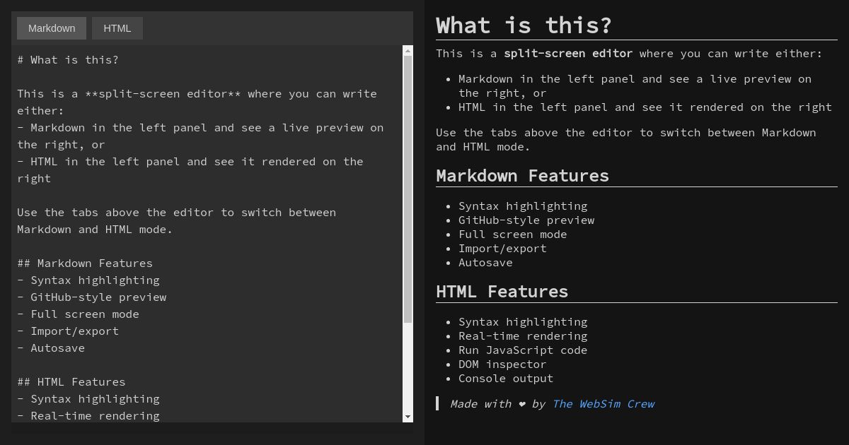 Markdown & HTML Editor