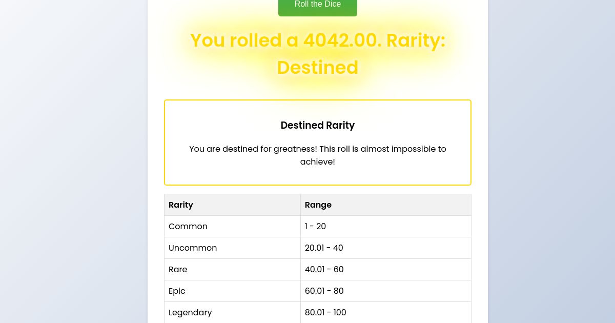 Expanded RNG Rarity Roller with Blessed and Destined