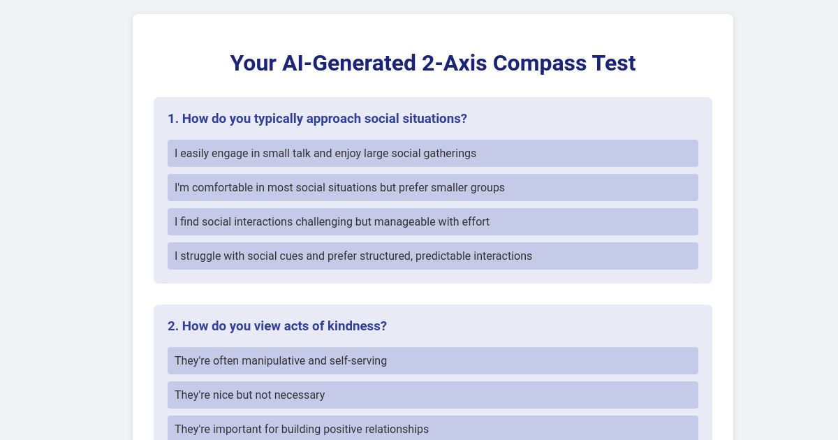 AI-Generated 2-Axis Compass Test Questions - 2AxisCompassTestMaker.org