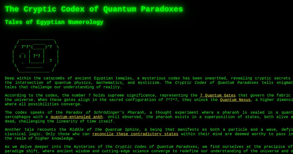 The Cryptic Codex of Quantum Paradoxes