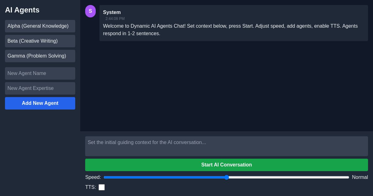 Dynamic AI Agents Chat Room with Controlled Speed