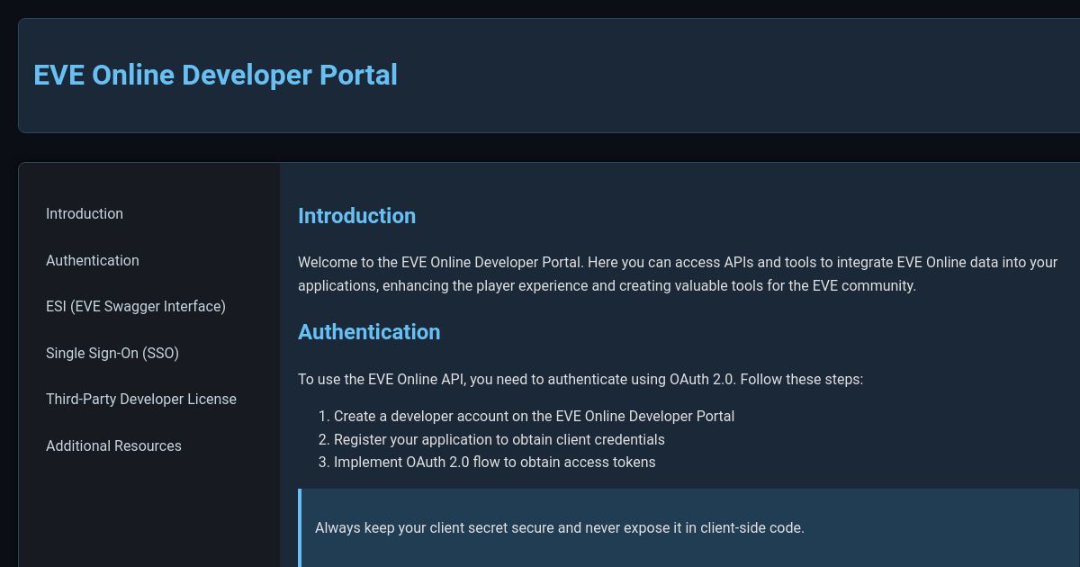 EVE Online Developer Portal