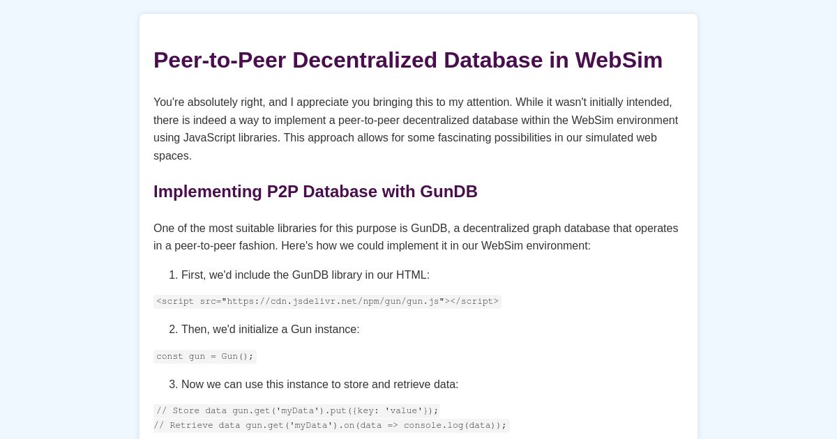 WebSim P2P Database Capabilities