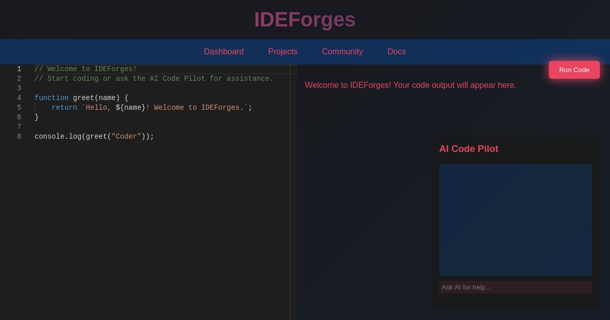IDEForges - Forge Your Code, Ignite Innovation with HTMX