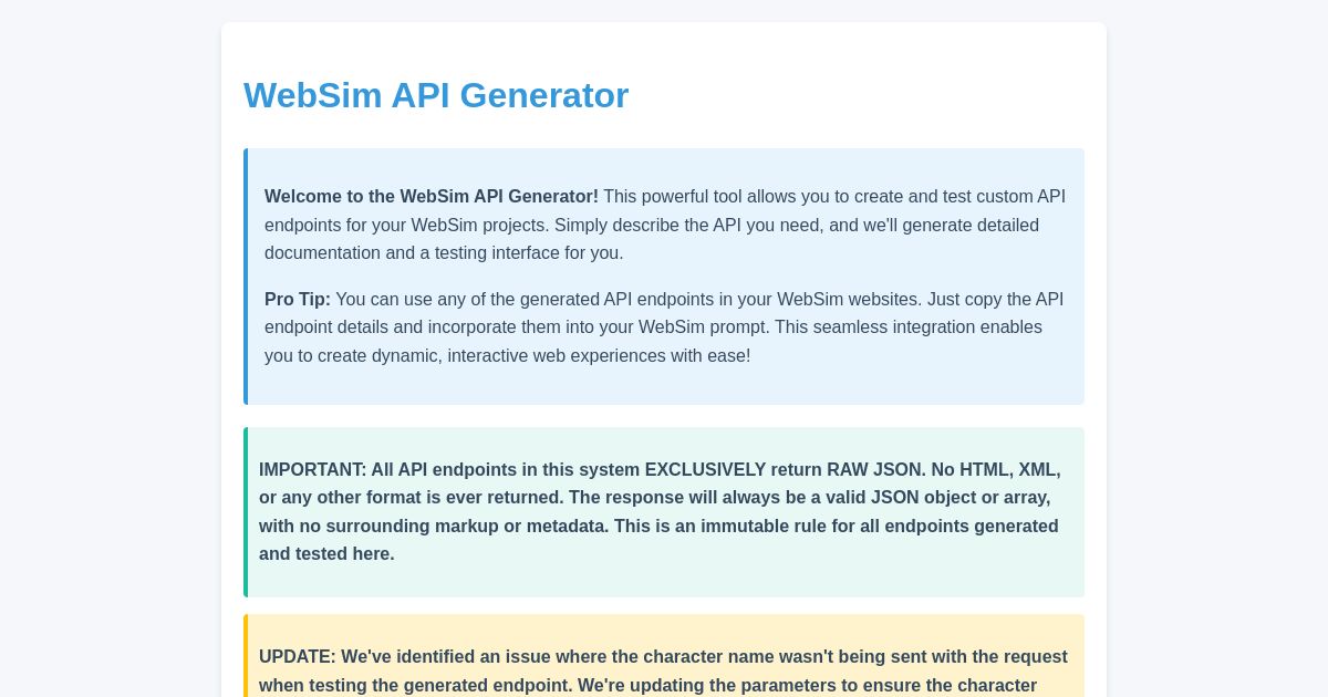 WebSim API Generator