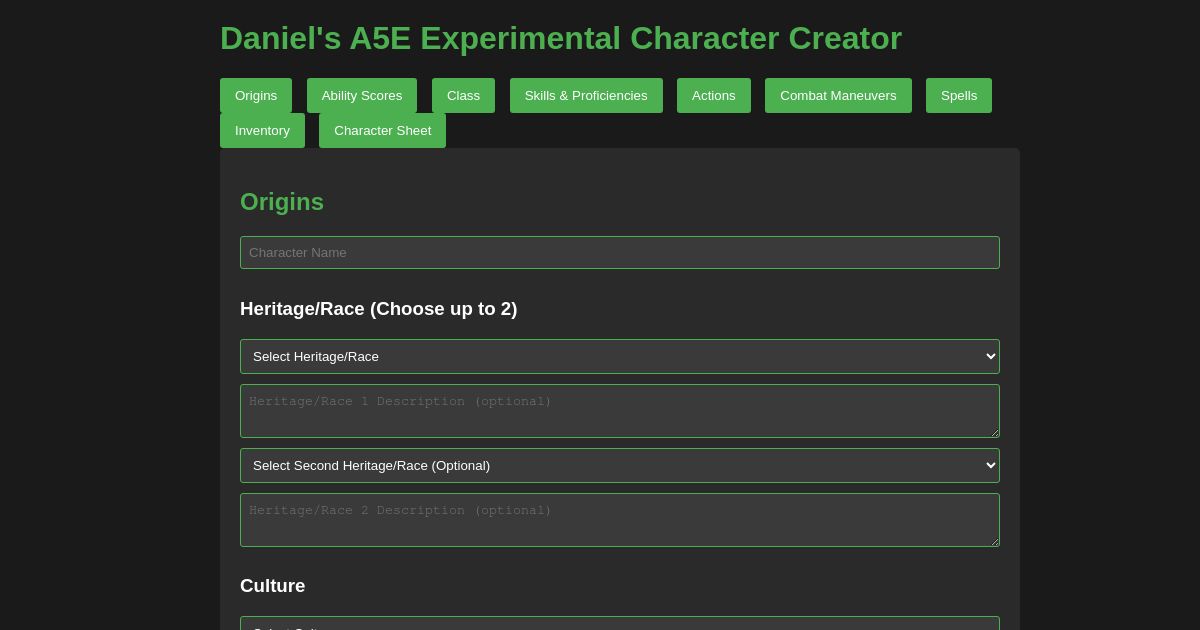Daniel's A5E Experimental Character Creator