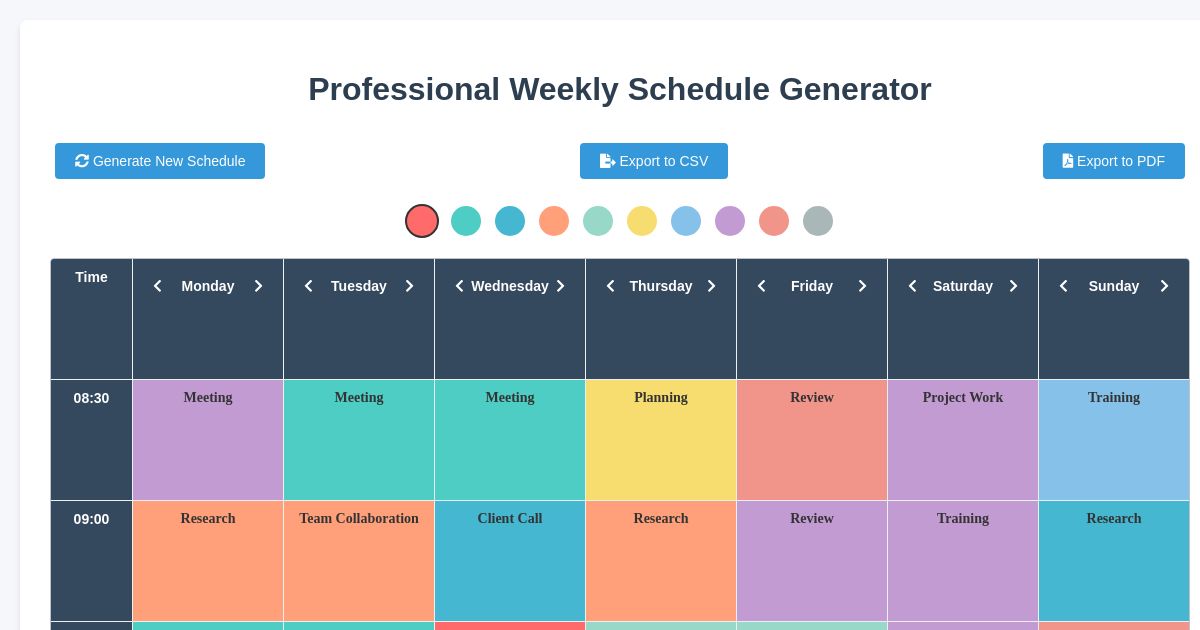 Professional Weekly Schedule Generator