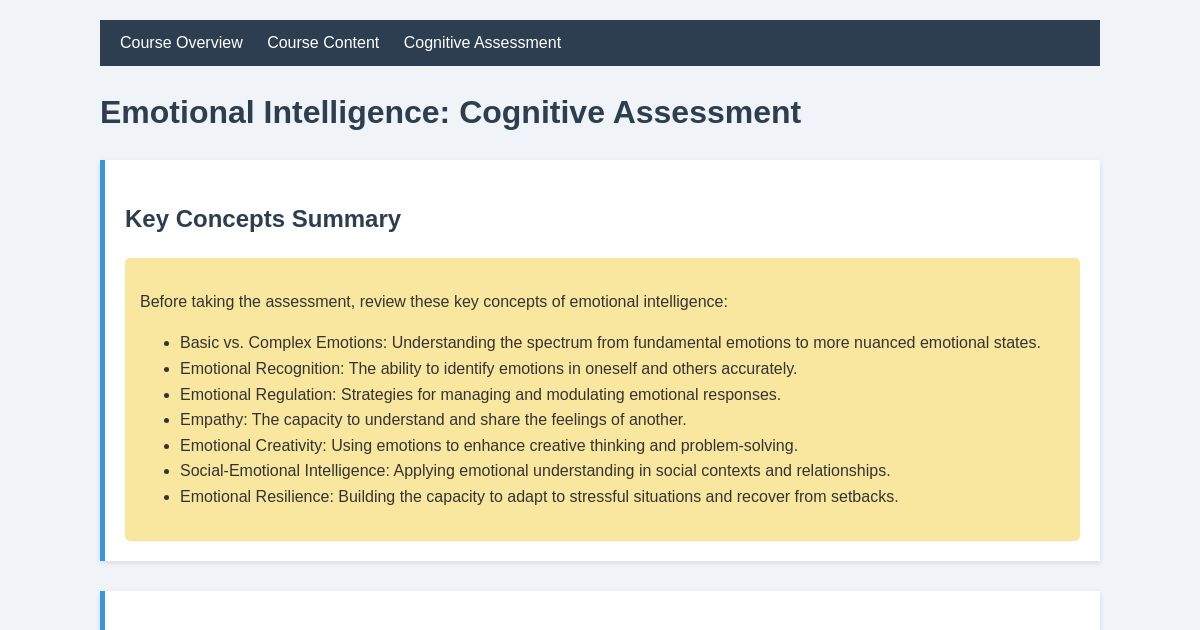 WebSim.ai - Emotional Intelligence Course: Cognitive Assessment