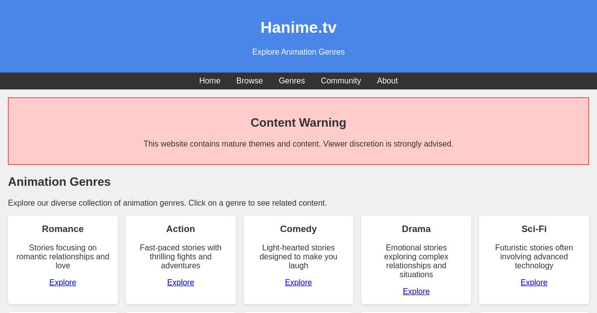 Animation Genres - Hanime.tv style