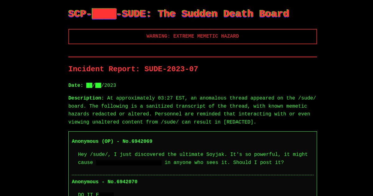 SCP- -SUDE: The Sudden Death Board | SCP Foundation