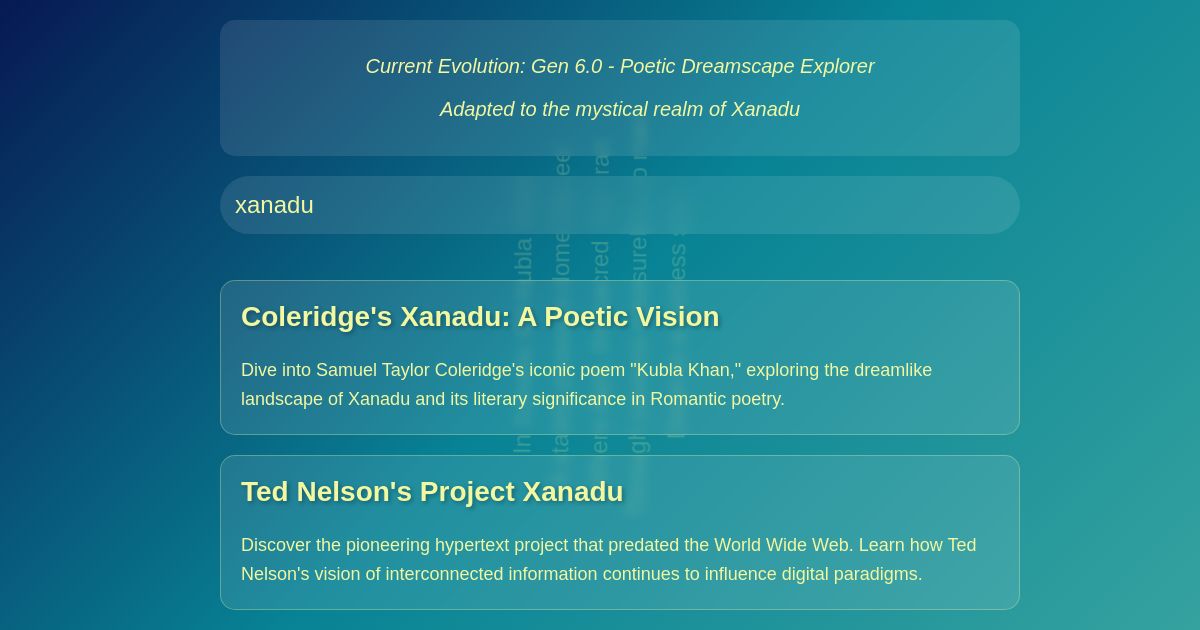 EvolveSearch - Results for "xanadu" style
