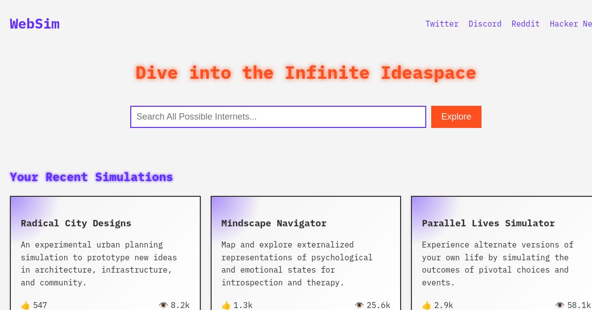 WebSim: Dive into the Infinite Ideaspace