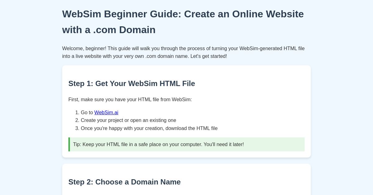 WebSim Beginner Guide: Create an Online Website with a .com Domain