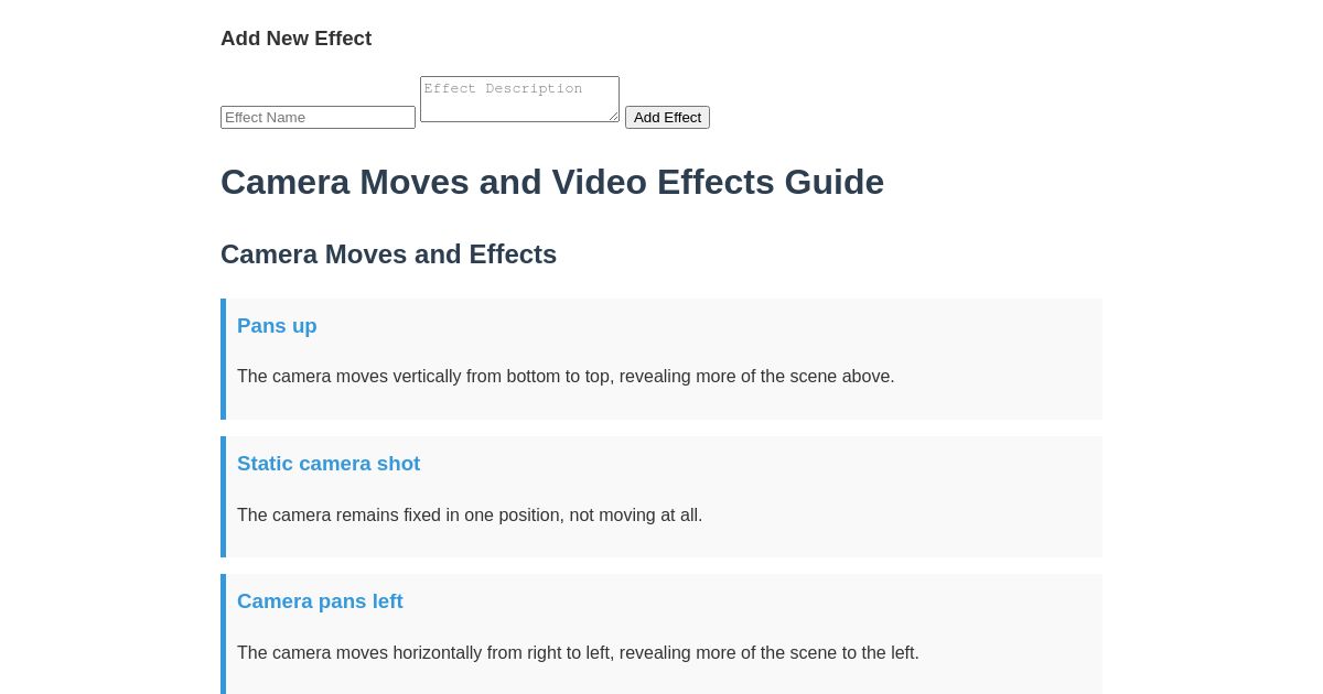 Camera Moves and Video Effects Guide