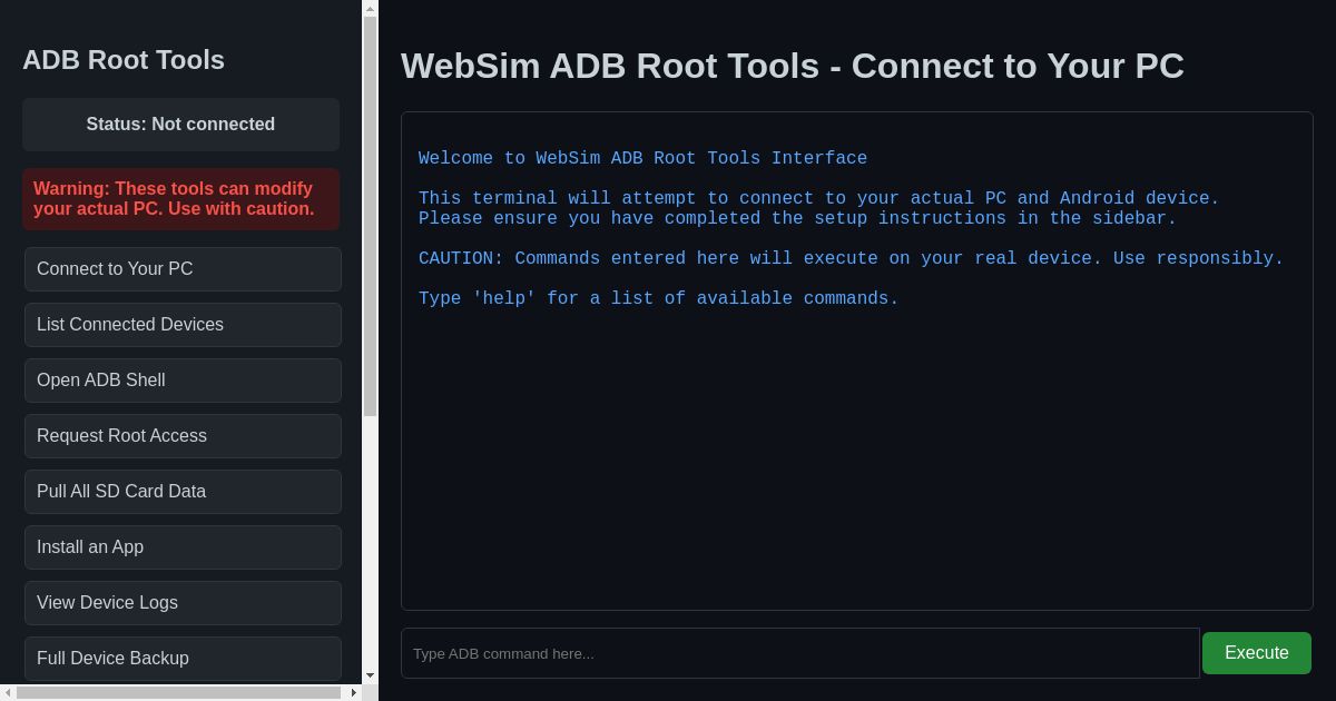 WebSim ADB Root Tools - Connect to User PC