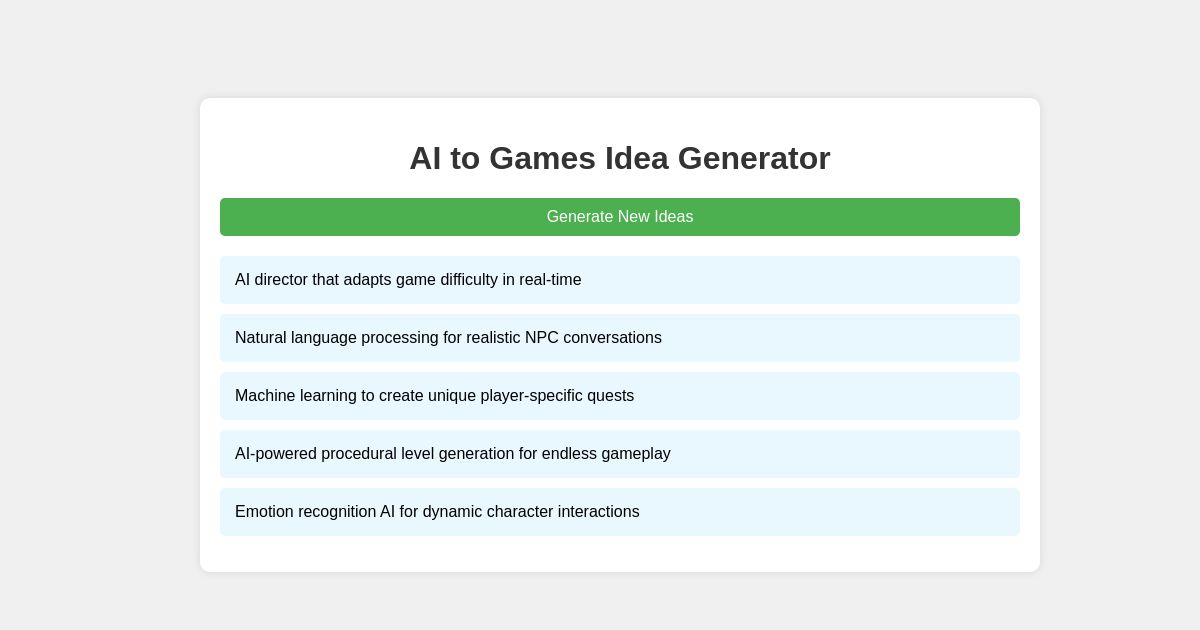 AI to Games Idea Generator with Unique Code Snippets - websim.ai