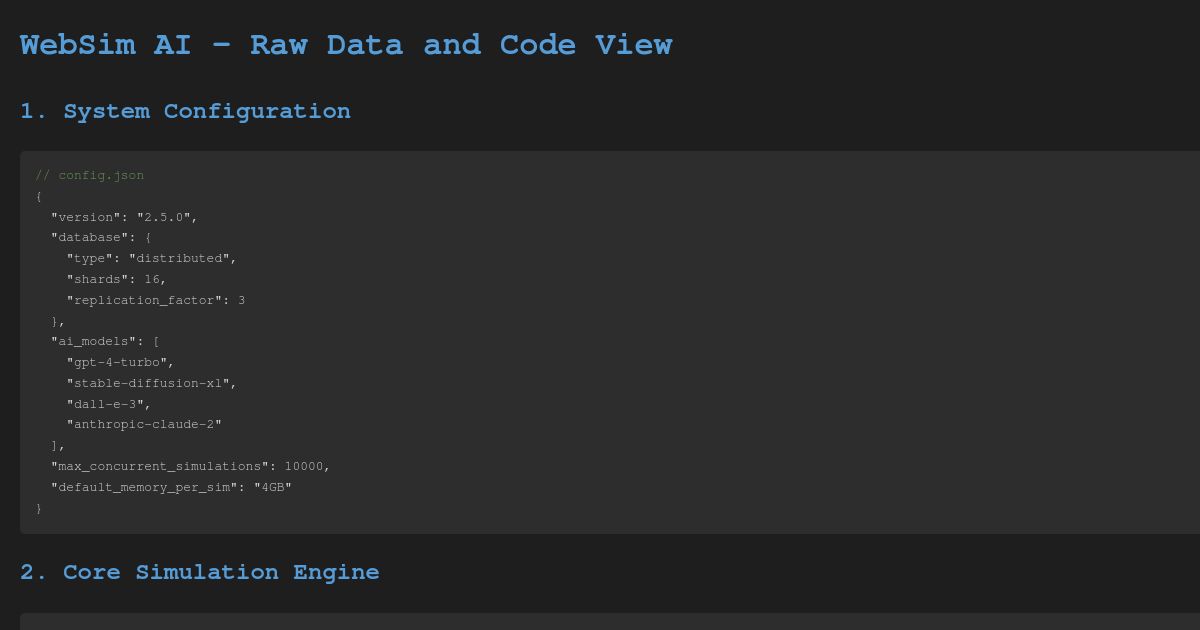 WebSim AI - Raw Data and Code View