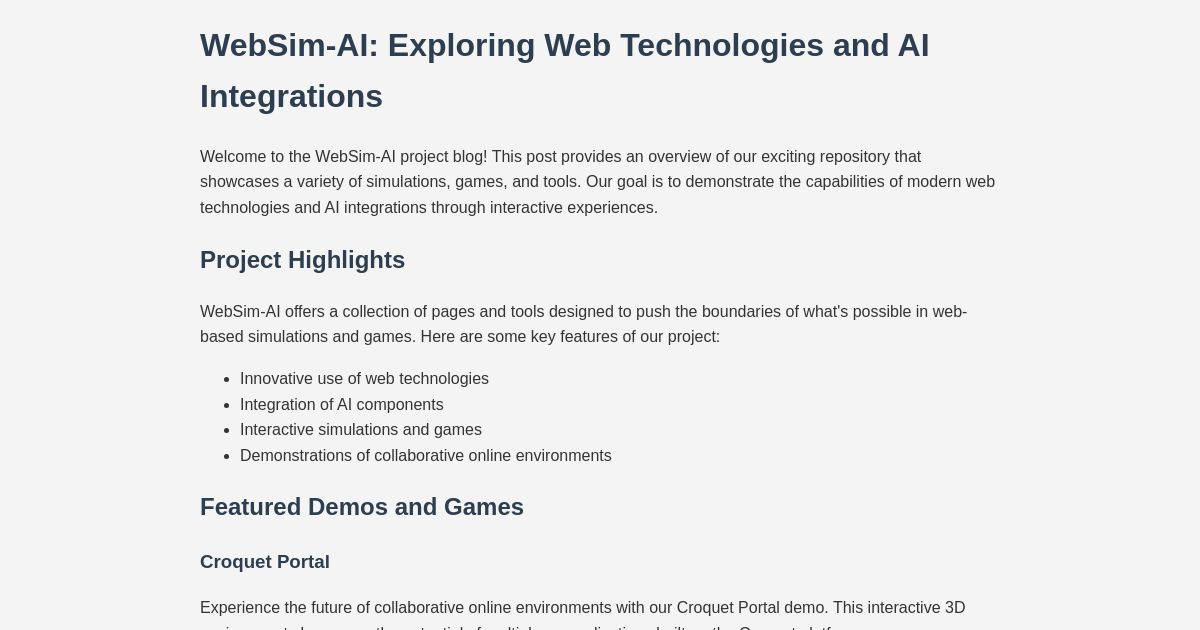 WebSim-AI Blog: Project Overview
