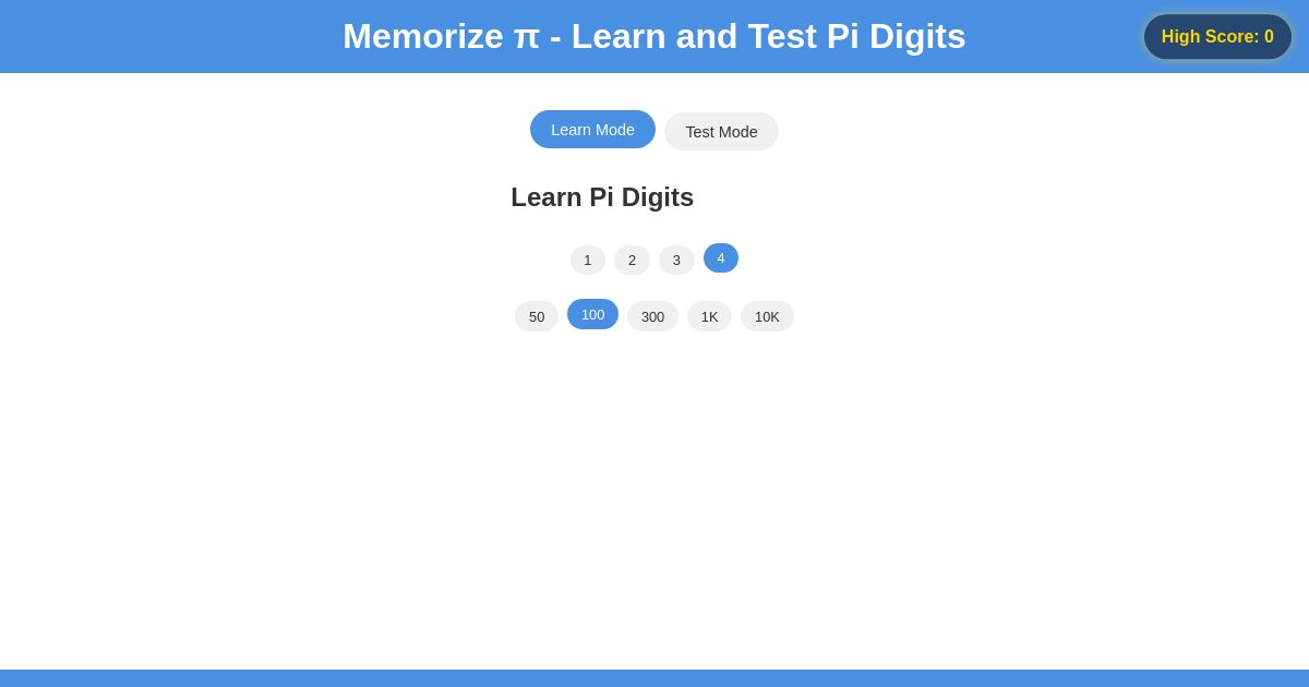 Memorize π - Learn and Test Your Pi Digit Memory Skills