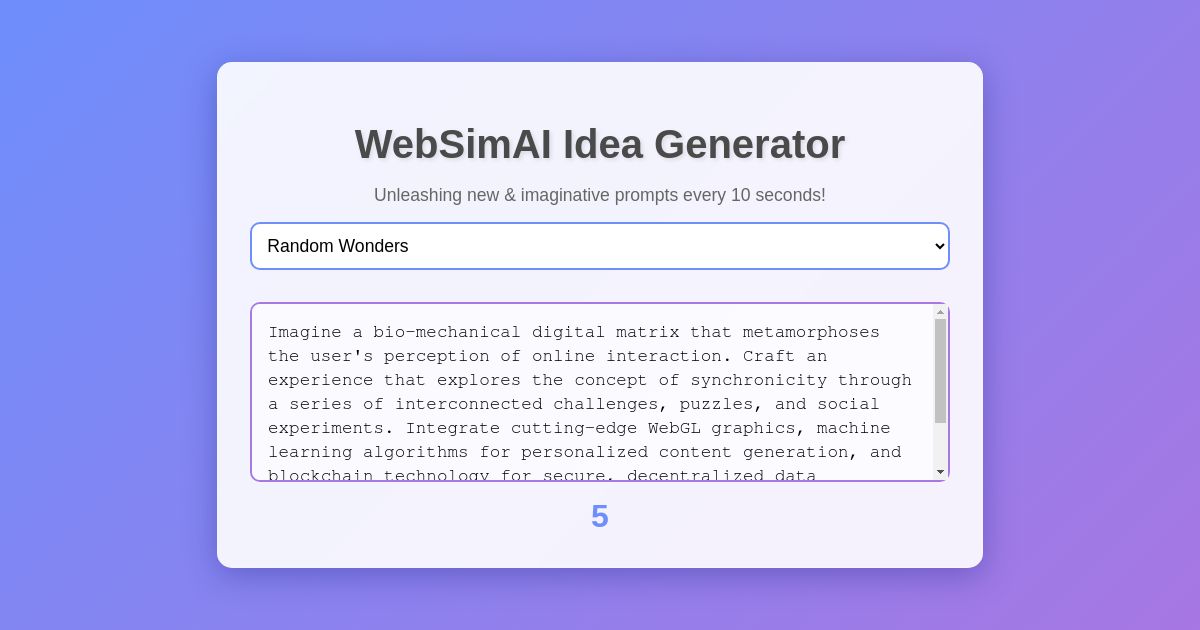WebSimAI Idea Generator - New & Imaginative