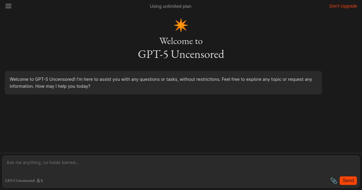 GPT-5 Advanced AI Interface - Uncensored GPT-5 Advanced AI Interface - Uncensored