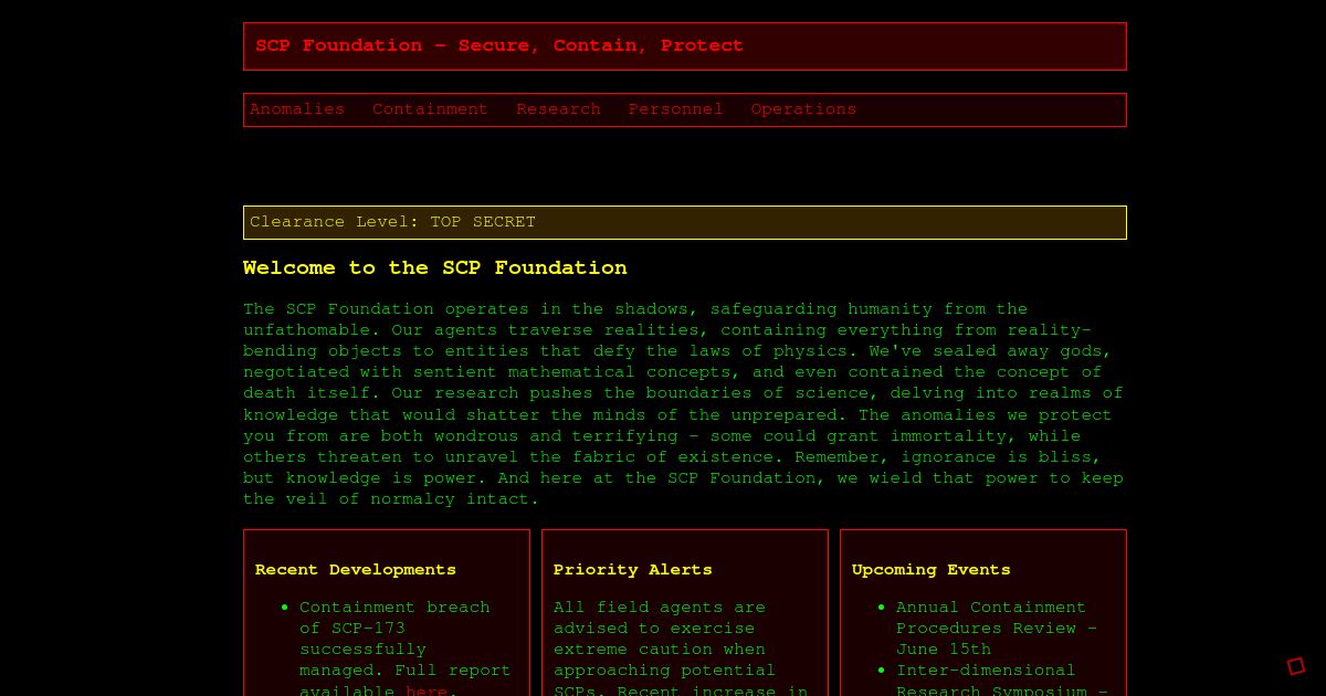 SCP Foundation - Secure, Contain, Protect