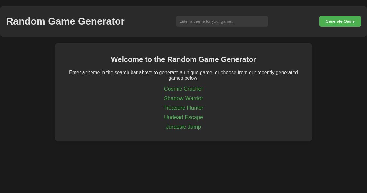 Random Game Generator - Game Hub