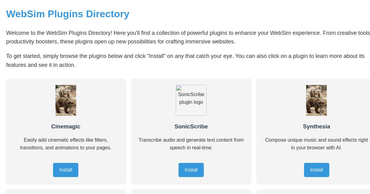 WebSim Plugins Directory