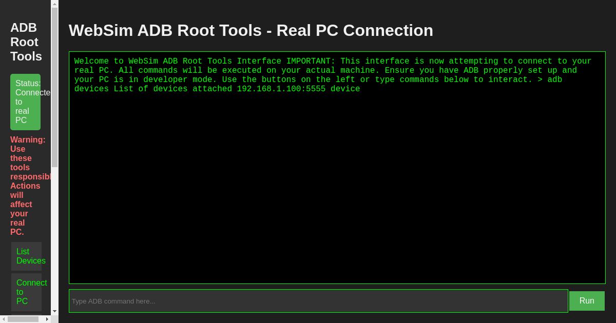 WebSim ADB Root Tools - Real PC Connection