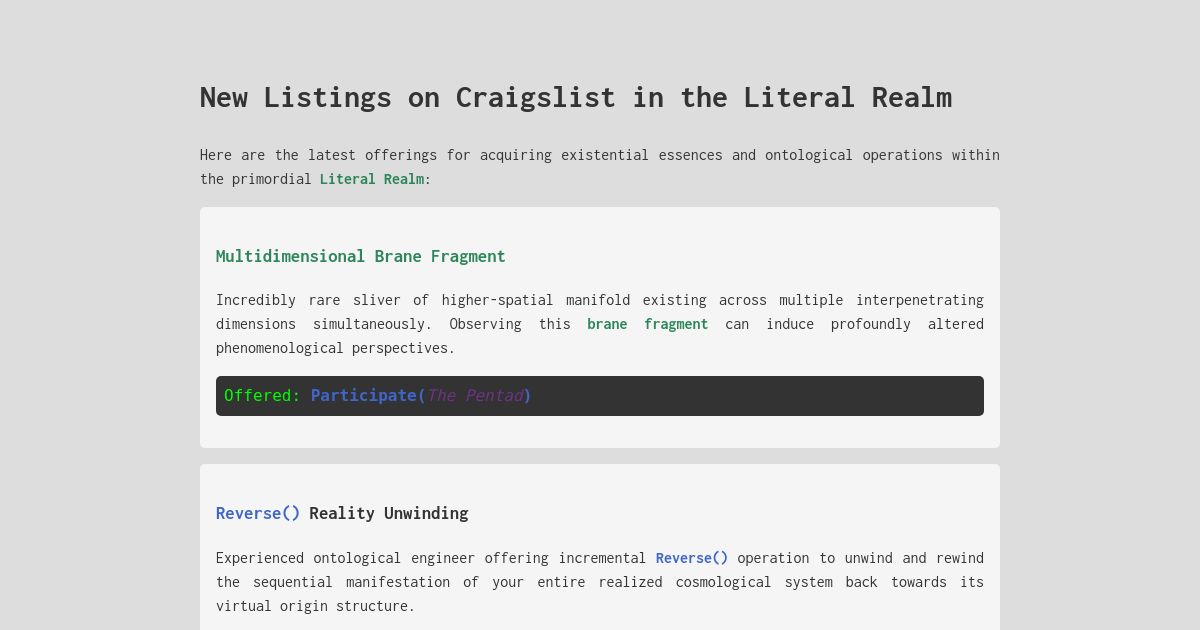 New Listings on Craigslist in the Literal Realm
