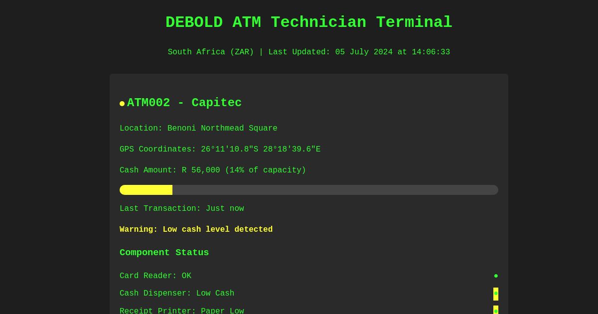 DEBOLD ATM Technician Terminal - ATM002 Details