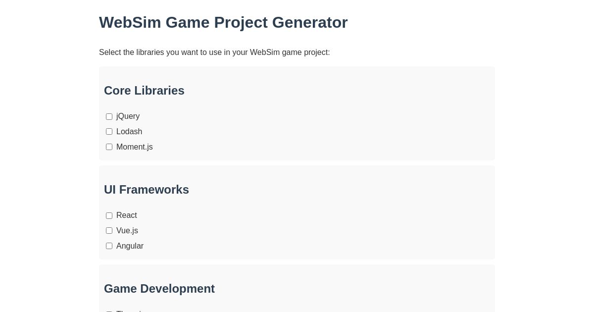 WebSim Game Project Generator