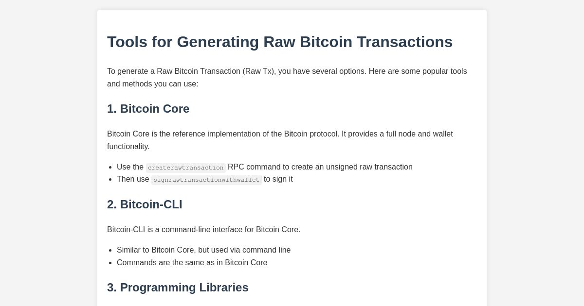 Generating Raw Bitcoin Transactions