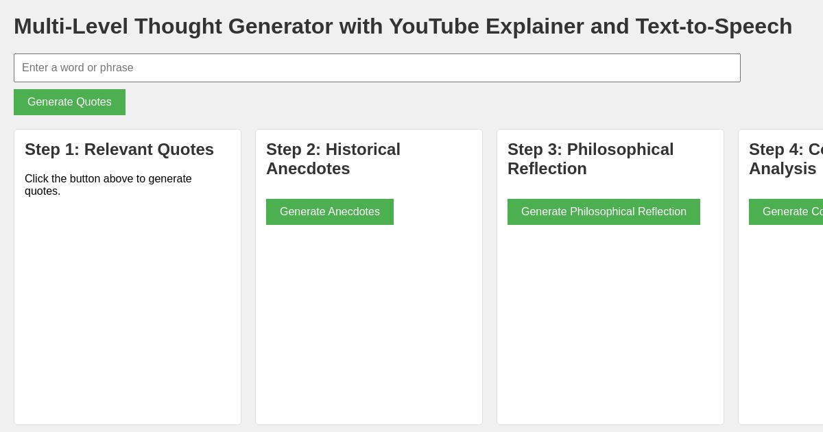 Multi-Level Thought Generator with YouTube Explainer and Text-to-Speech