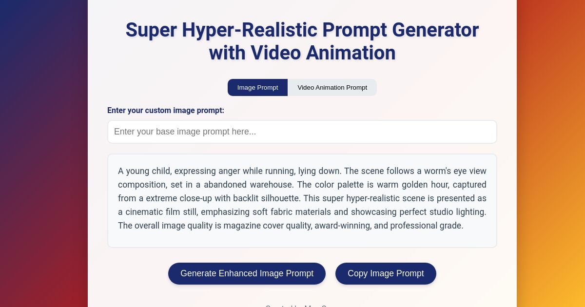 Super Hyper-Realistic Prompt Generator with Video Animation