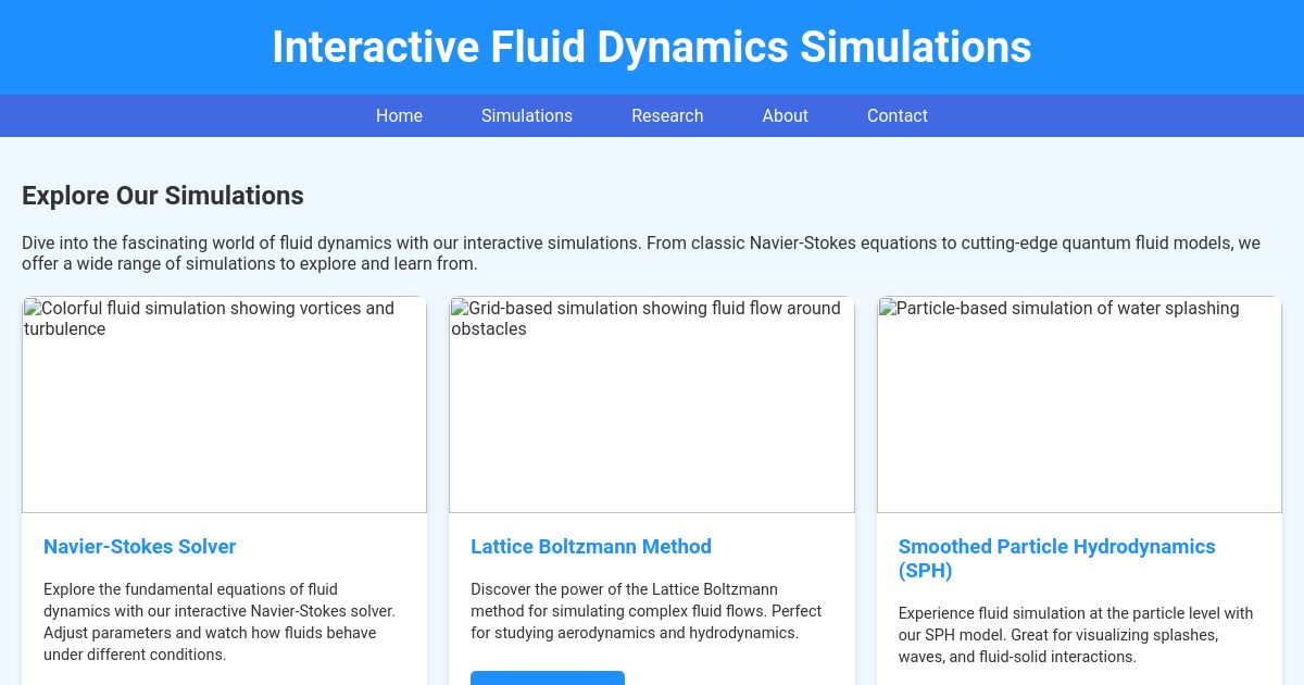 FluidSimulations.com - Interactive Fluid Dynamics Simulations