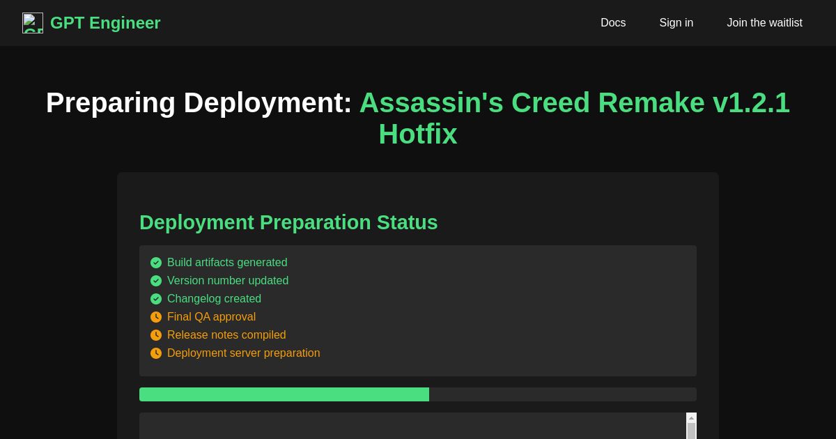 GPT Engineer - Hotfix Deployment Preparation