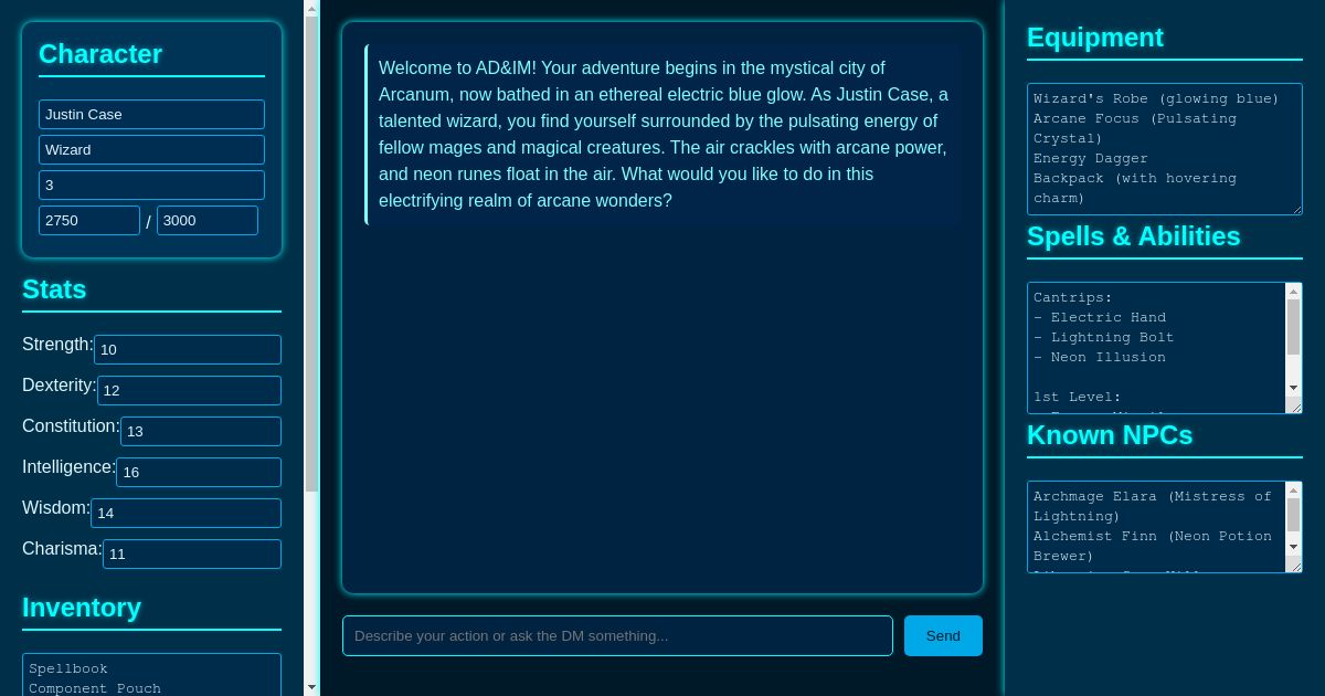 AD&IM: Interactive Character Sheet - Electric Blue Theme