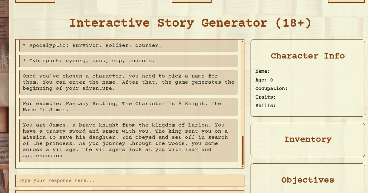 Interactive Story Generator (18+)