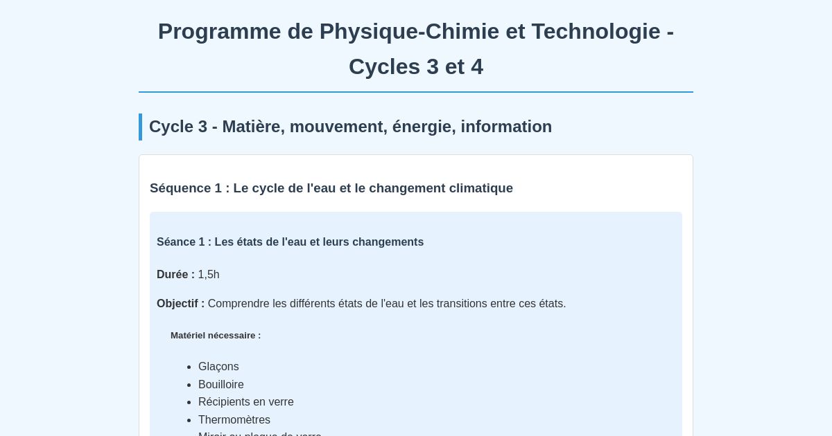 Programme de Physique-Chimie et Technologie - Cycles 3 et 4