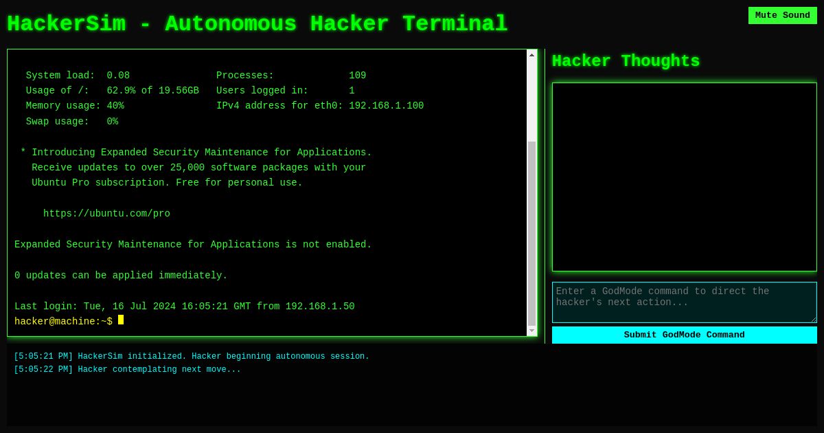 HackerSim - Autonomous Hacker Terminal