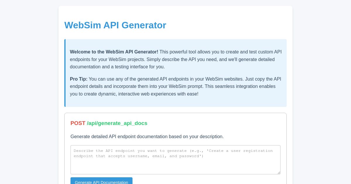 WebSim API Generator